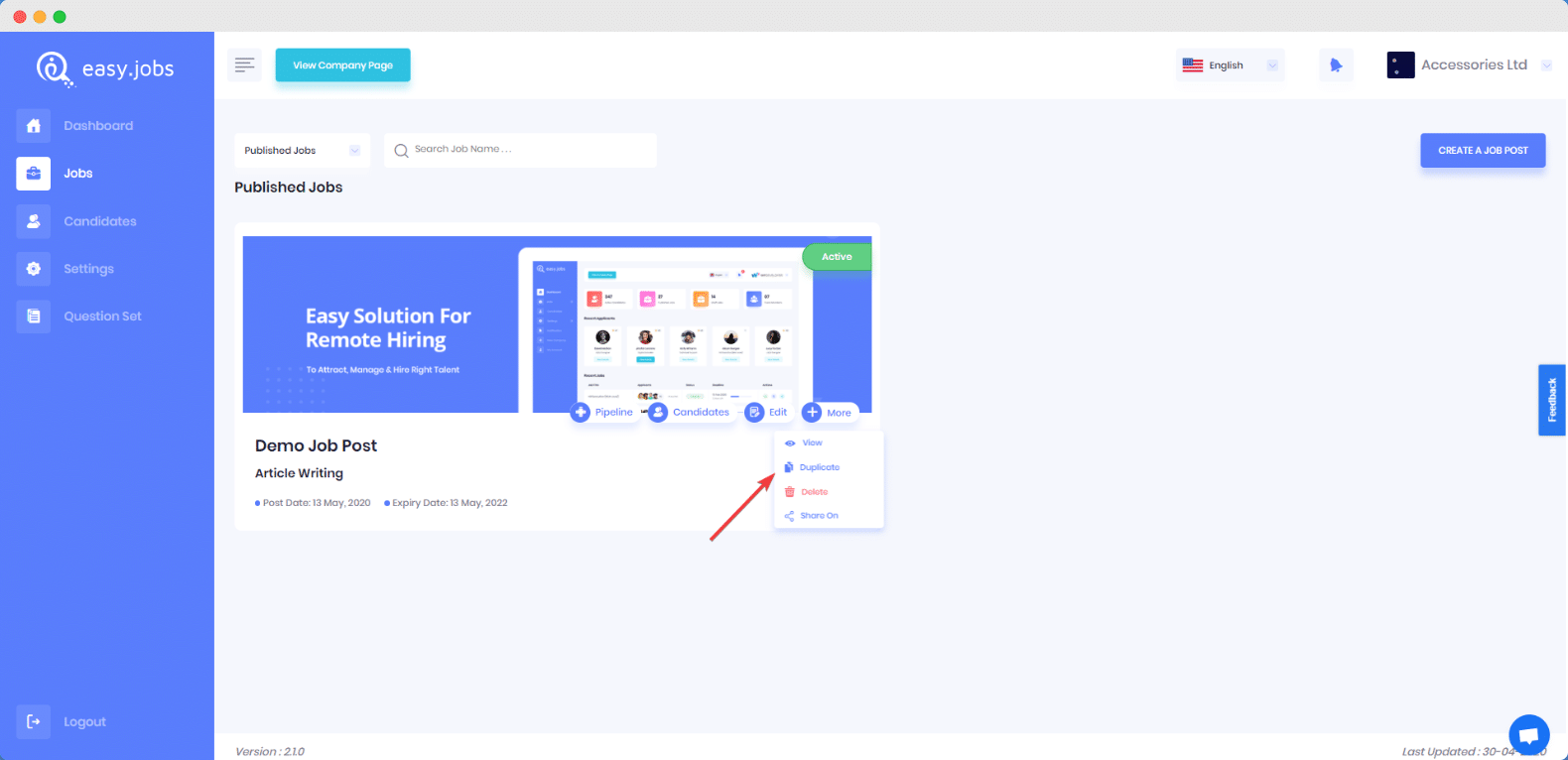 How to Duplicate Job Post in Easy.Jobs?