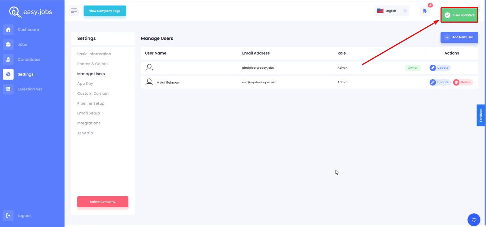 How To Update User Notifications In Easy.Jobs?