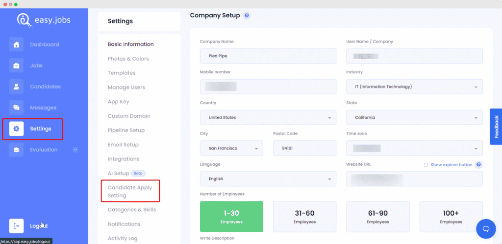How To Configure 'Candidate Apply Setting' In Easy.Jobs?