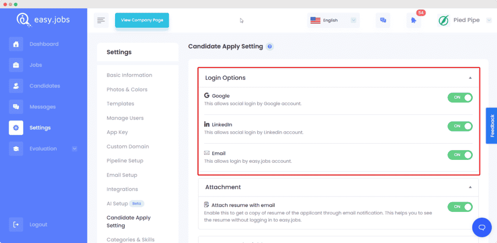 How To Configure 'Candidate Apply Setting' In Easy.Jobs?