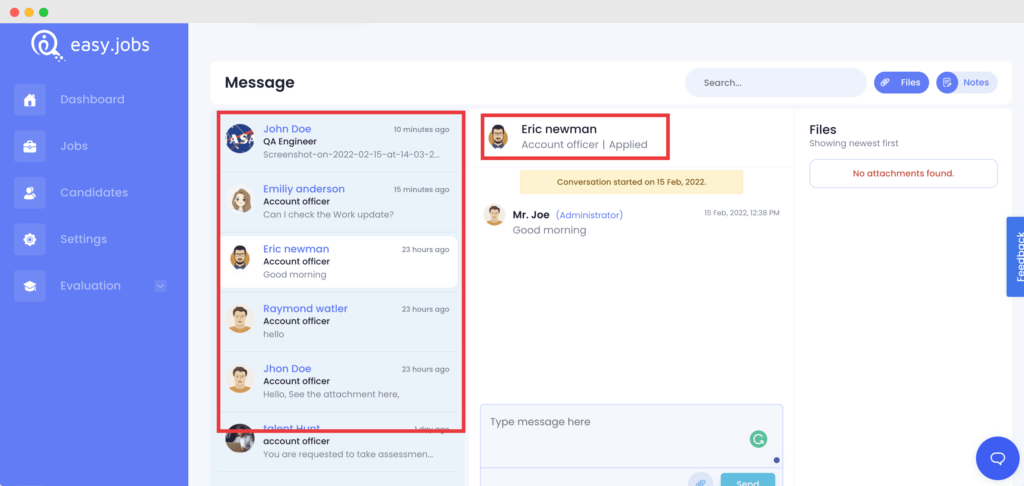 How To Use Easy.jobs Message Box?