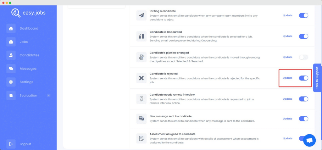 How To Configure A Job Application Rejection Email In Easy.Jobs?
